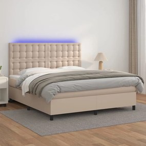 Box spring postel matrace a LED cappuccino 160x200cm umělá kůže