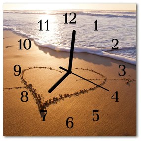 Skleněné hodiny čtvercové Srdce na pláži