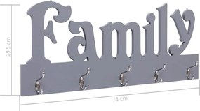 Nástěnný věšák FAMILY šedý 74 x 29,5 cm 284246