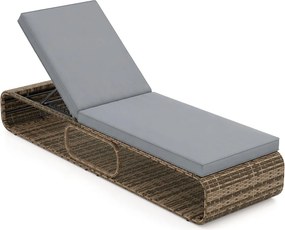 Costway Ratanové lehátko s polštářem a nastavitelným opěradlem, balkonové