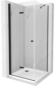 Mexen Lima skládací sprchový kout 80 x 80 cm, Průhledné, Černá + sprchová vanička Flat, Bílá - 856-080-080-70-00-4010B