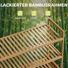 HOMCOM bambusová skříňka do koupelny s koši na prádlo – 3patrové úložiště se 2 odnímatelnými látkovými koši, 80 × 30 × 118 cm, dub