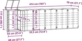 vidaXL Box na 6 popelnic 414 x 79 x 117 cm ocel [3279981] Barva: Šedá