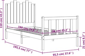 vidaXL Rám postele s čelem 90 x 190 cm masivní dřevo [3192262] Barva: Černá