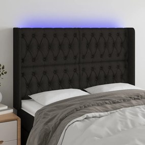 Čelo postele s LED černé 147 x 16 x 118/128 cm textil 3124384