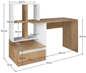 Kondela PC stůl, dub artisan/bílá, NEREO NEW
