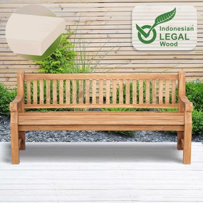 Teaková lavice Jackson s sedací polštář 200 cm + teak – krémová