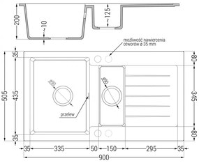 Mexen Matias 1,5-miskový granitový dřez s odkapávačem a kuchyňskou baterií Telma, Bílá - 6502-20-670200-20