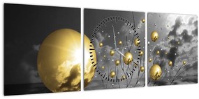 Obraz okrových koulí (s hodinami) (90x30 cm)