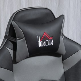 HOMCOM Herní židle s masáží, otočná o 360°, 6 masážních bodů, podnožka, odnímatelná opěrka hlavy, koženka, 79,5 x 82,5 x 111,5 cm, šedá| Aoso
