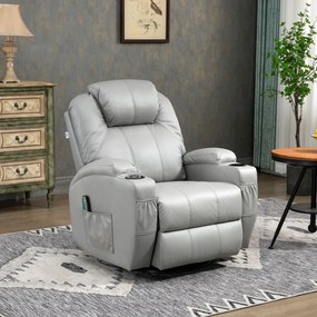 Masážní křeslo HOMCOM Relaxační křeslo s 8 vibračními body, 5 režimů, funkce polohování, nosnost 150 kg, imitace kůže, světle šedá