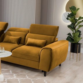 Žlutá sametová rozkládací/s úložným prostorem rohová pohovka (levý roh/s lenoškou) Foble – ELTAP