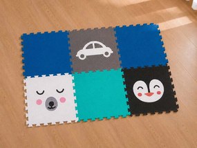 Pěnová puzzle podlaha z 6 dílů ŠEDO-MODRÁ