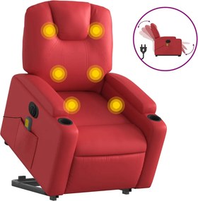 Elektrické zvedací masážní polohovací křeslo červené umělá kůže 3204456