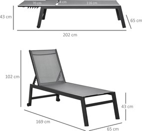 Outsunny lehátko zahradní hliníkové šedé 5-stupňové opěradlo 169 x 65 x 102 cm pro zahradu a terasu | Aosom.de