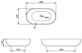 Sapho CALEO 60 x 42 x 14 cm CA590B umyvadlo černá mat
