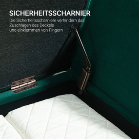HOMCOM Luxusní sedací lavice Čalouněná lavice s úložným prostorem Područky Truhlicová lavice Sametový polyester kaučukovník Zelená 107 x 42 x 65 cm