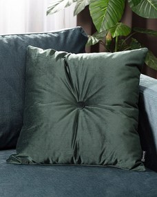 Sametový polštář Velvet s knoflíkem barva zelená látka lesklé, sametová