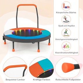 Costway Dětská trampolína Ø90 cm s LED osvětlením a madlem a taškou na přenášení