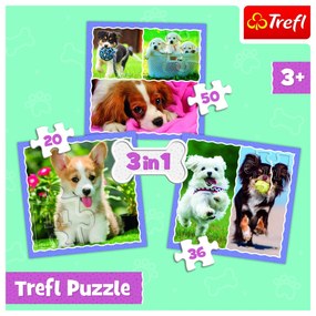 Trefl Puzzle 3v1 Štěňátka 20x19,5cm v krabici 28x28x6cm