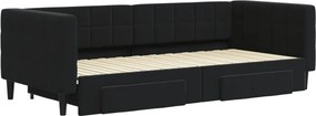 Válenda s přistýlkou a zásuvkami černá 90 x 200 cm samet 3196743