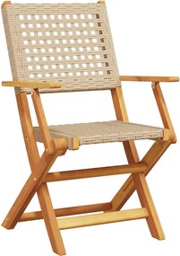 3dílný bistro set béžový polyratan a masivní dřevo 3281792