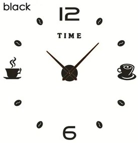 Nástěnné 3D hodiny - motiv káva Varianta: Černá, Velikost: 119 cm