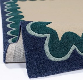 Ručně tkaný vlněný koberec v přírodní barvě/zelenomodrý 200x290 cm Wiggle Wool – Flair Rugs