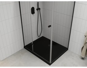 Mexen Roma sprchový kout s otočnými dveřmi 120 x 80 cm, Průhledné, Černá + sprchová vanička Flat, Černá - 854-120-080-70-00-4070