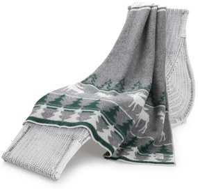Wooline Vlněná deka s motivem soba, zelenobílá