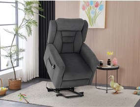 Relaxační křeslo s elektrickým ovládáním, pomoc při vstávání, potah šedá látka, 2 motory (82 x 98) cm
