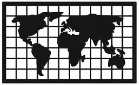 Walenty Kovový nástěnný obraz dekorace mapa světa 100x60cm černý