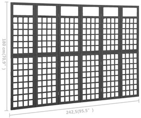 vidaXL 6dílná dělicí stěna / treláž masivní jedle černá 242,5 x 180 cm