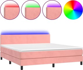 Box spring postel s matrací a LED růžová 180x200 cm samet 3134302