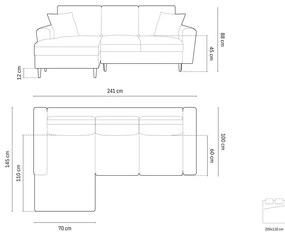 Světle modrá sametová rozkládací/s úložným prostorem rohová pohovka (levý roh/s lenoškou) Kyoto – Cosmopolitan Design