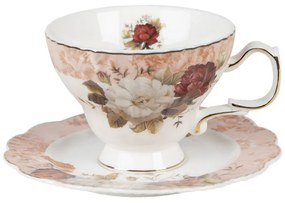 Porcelánový květovaný šálek s podšálkem – 12x10x7 cm