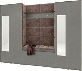 Předsíňová stěna Trinity 10 s čalouněnými panely, 280 cm, grafit/ světle hnědá
