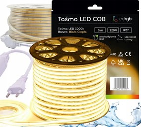 Set Led pásek Neon Cob 220V 230V 10 m 3000K Bílý Teplý Napájecí Zdroj IP67