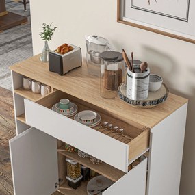 HOMCOM Skandinávský styl nastavitelná policová úložná skříň se dvojitými dvířky, 1 zásuvkou a 4 policemi 119 x 40 x 102 cm Bílá | Aosom