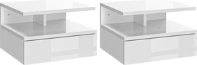 HOMCOM Sada 2 floating nočních stolků se závěsem, 1 zásuvkou a otevřenou policí do ložnice 35x32x22,5 cm Jasně bílá