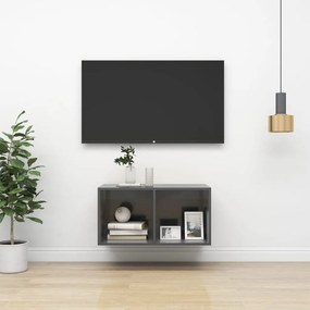 805479 vidaXL Nástěnná TV skříňka šedá vysoký lesk 37 x 37 x 72 cm dřevotříska