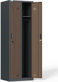 Enprag Šatní skříň kovová dvouoddílová HDG-02-7016_W1 RAL 7016/imitace tmavé dřevo