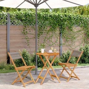 3dílný bistro set šedý polypropylen a masivní dřevo 3281746