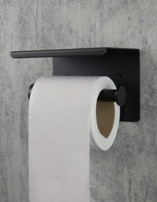 Deante Round příslušenství, nástěnný držák wc papíru s poličkou, černá matná, ADR_N221