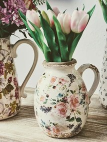 Béžový keramický dekorativní džbán s růžemi Rosina M - 17*13*18 cm