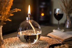 Skleněná olejová lampa SCUTI – Křišťál