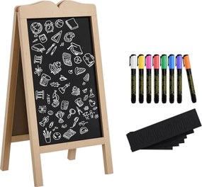 Vinsetto Bílá tabule na stojanu se dřevěným rámem, oboustranná magnetická skládací tabule s 8 tekutými křídami a 6 oboustrannými tabulemi 51x42x101 cm