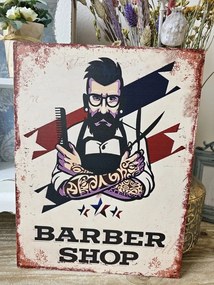Béžová antik nástěnná kovová cedule Barber Shop - 25*33 cm