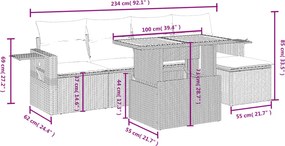 6dílná zahradní sedací souprava s poduškami šedá polyratan 3271732