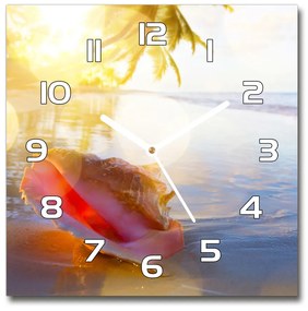 Wallmuralia Skleněné hodiny čtverec Mušle na pláži 30x30 cm